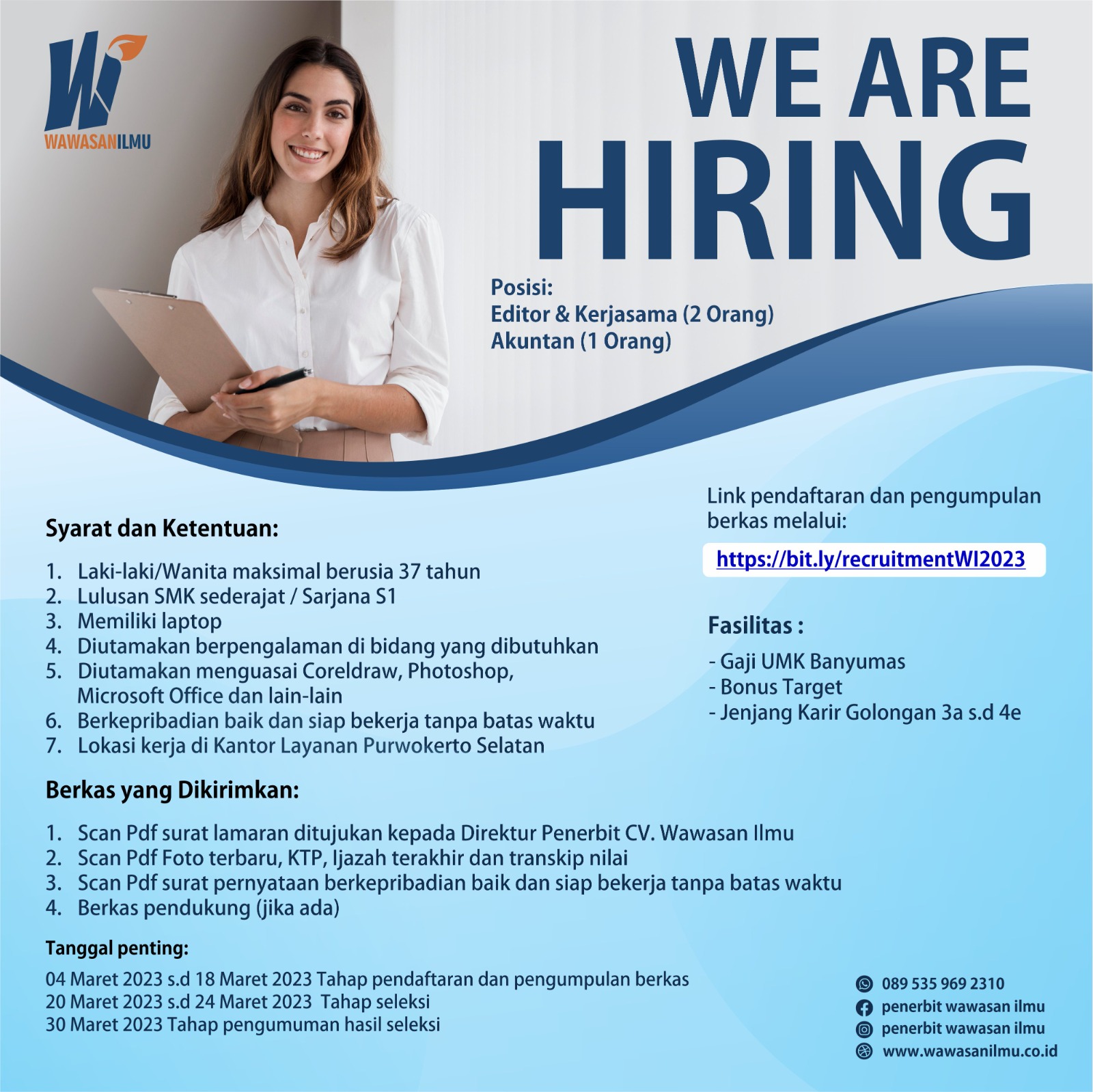 Lowongan Kerja Editor dan Akuntan Penerbit Wawasan Ilmu - Penerbit Wawasan Ilmu