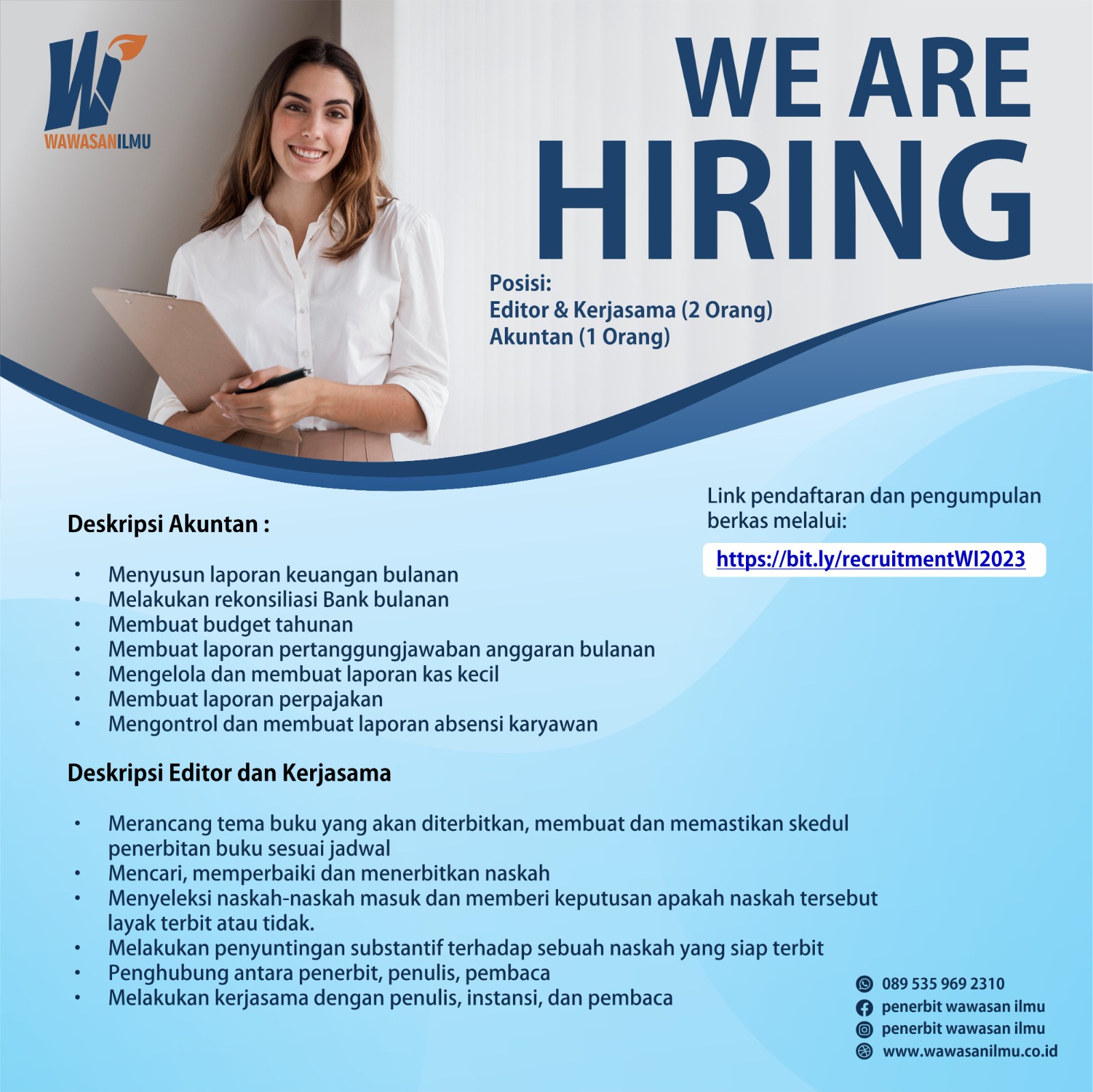 Lowongan Kerja Editor dan Akuntan Penerbit Wawasan Ilmu - Penerbit Wawasan Ilmu